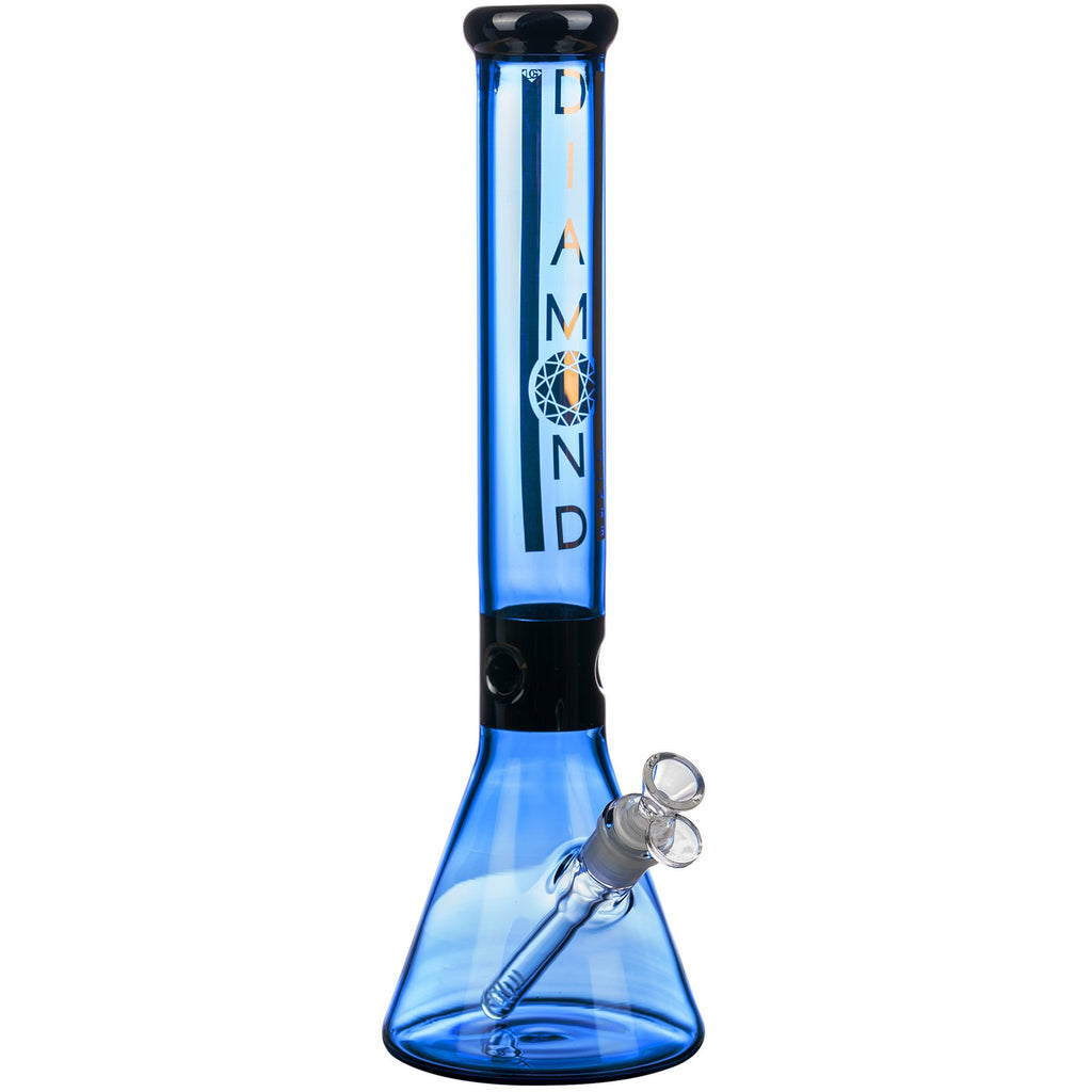 Diamond Glass 15" Black Collared Beaker Bong - Kings Pipes